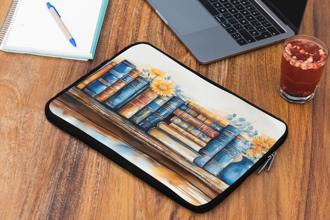 Books and Blooms in Cozy Blue Design Laptop Sleeve, Cute Aesthetic ...