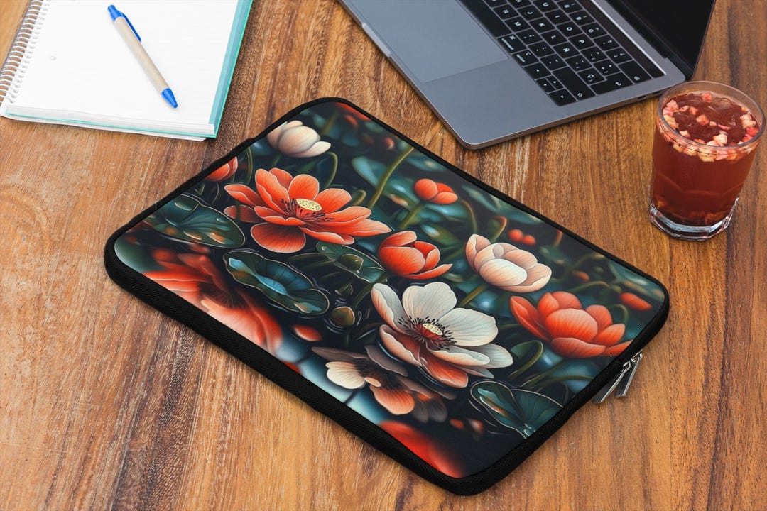 Lotus Blooms on Still Water Design Laptop Sleeve, Cute Aesthetic ...