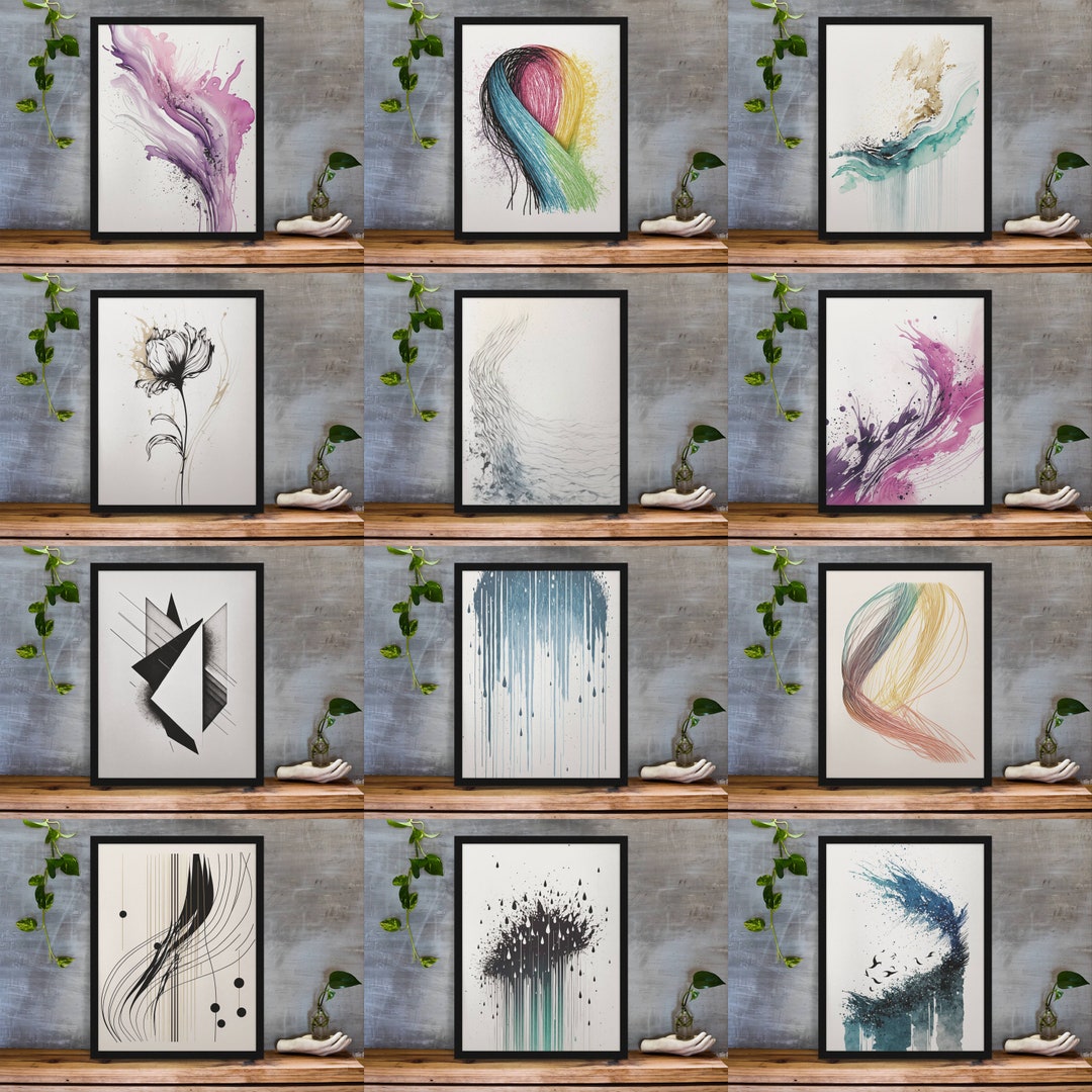 Colorful Modern Abstract Designed Art Pieces, 12 Piece Wall Gallery Set ...