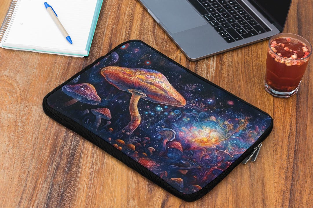 Galactic Mushrooms Blooming Wild Design Laptop Sleeve, Cute Aesthetic ...
