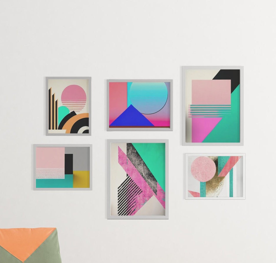 Retro Abstract Geometric Designs Art Pieces, 6 Piece Wall Gallery Set ...