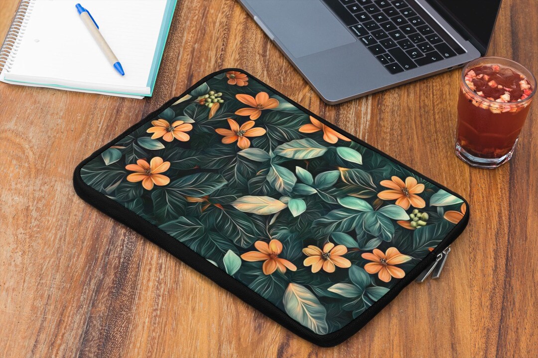 Golden Florals on Forest Floor Design Laptop Sleeve, Cute Aesthetic ...