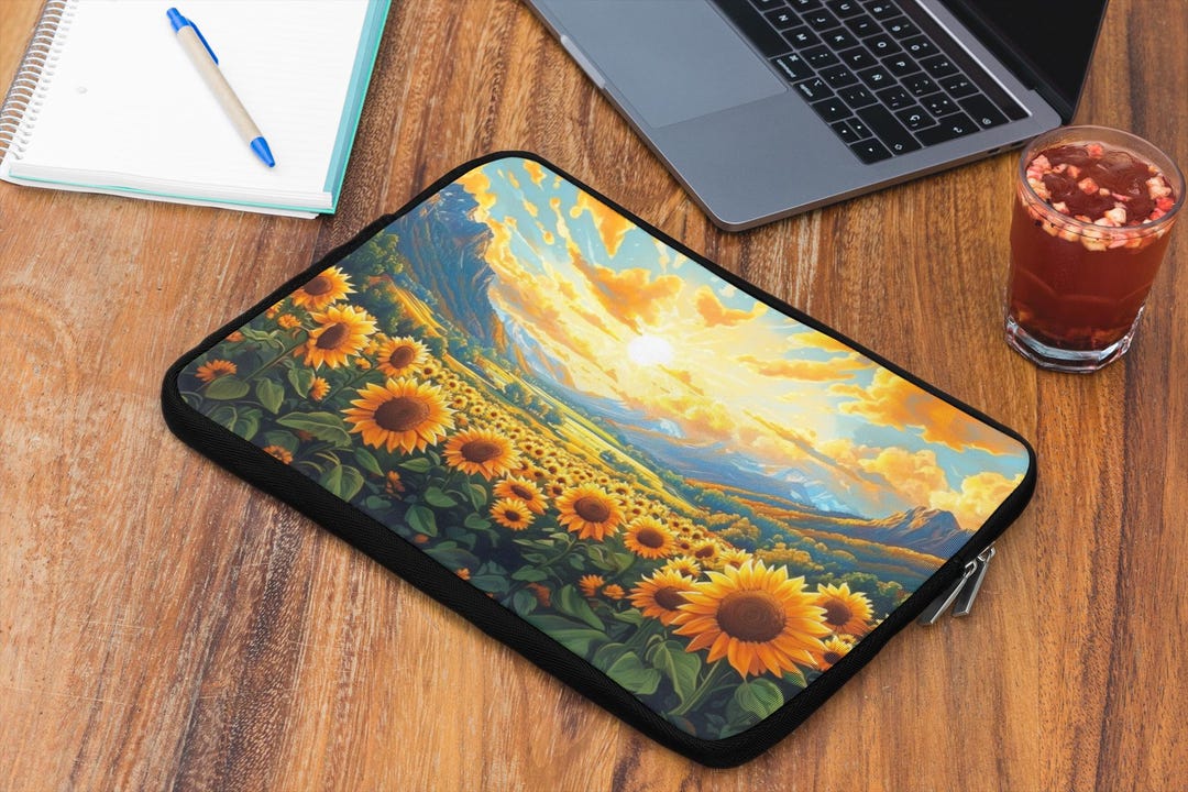 Sunflowers and Mountains at Golden Hour Design Laptop Sleeve, Cute ...
