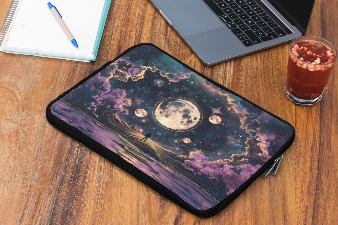 Person Stands Beneath Cosmic Moonlight Design Laptop Sleeve, Cute ...