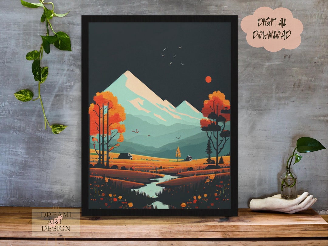 Country Landscape Mountain Abstract Art Piece, Modern Abstract ...