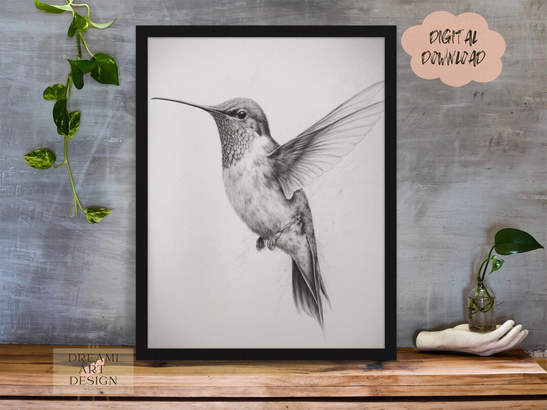 Colibrí blanco y negro, arte de estilo minimalista simple dibujado a ...