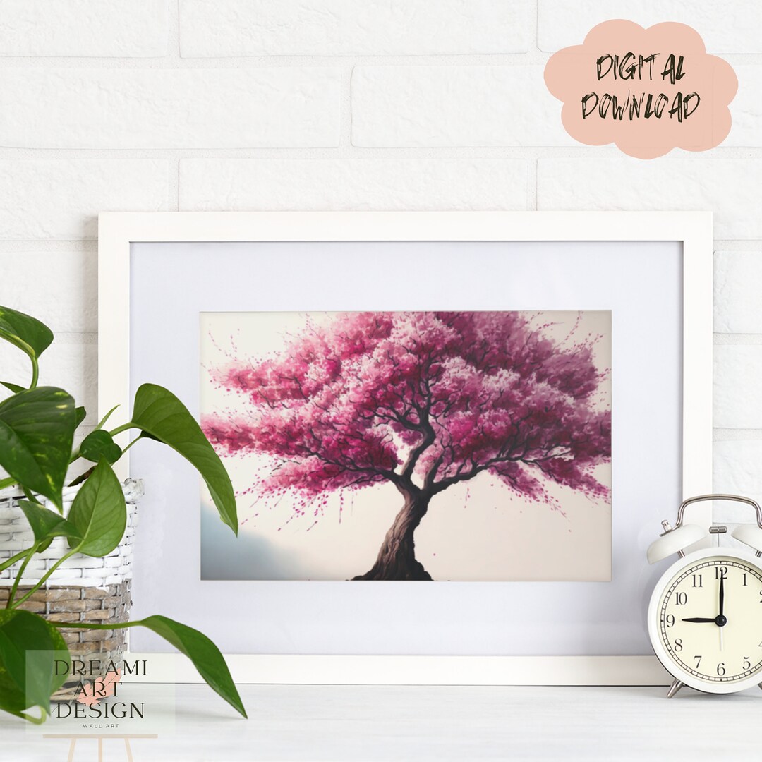 Cherry Blossom Tree Japanese Art Piece, Pink Tree, Modern Simplistic ...