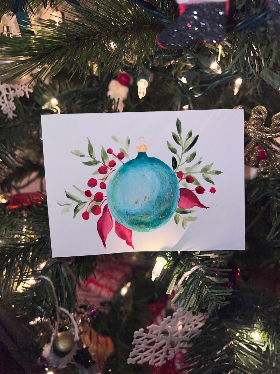 Hand Painted Watercolor Christmas Card With Envelope - Etsy
