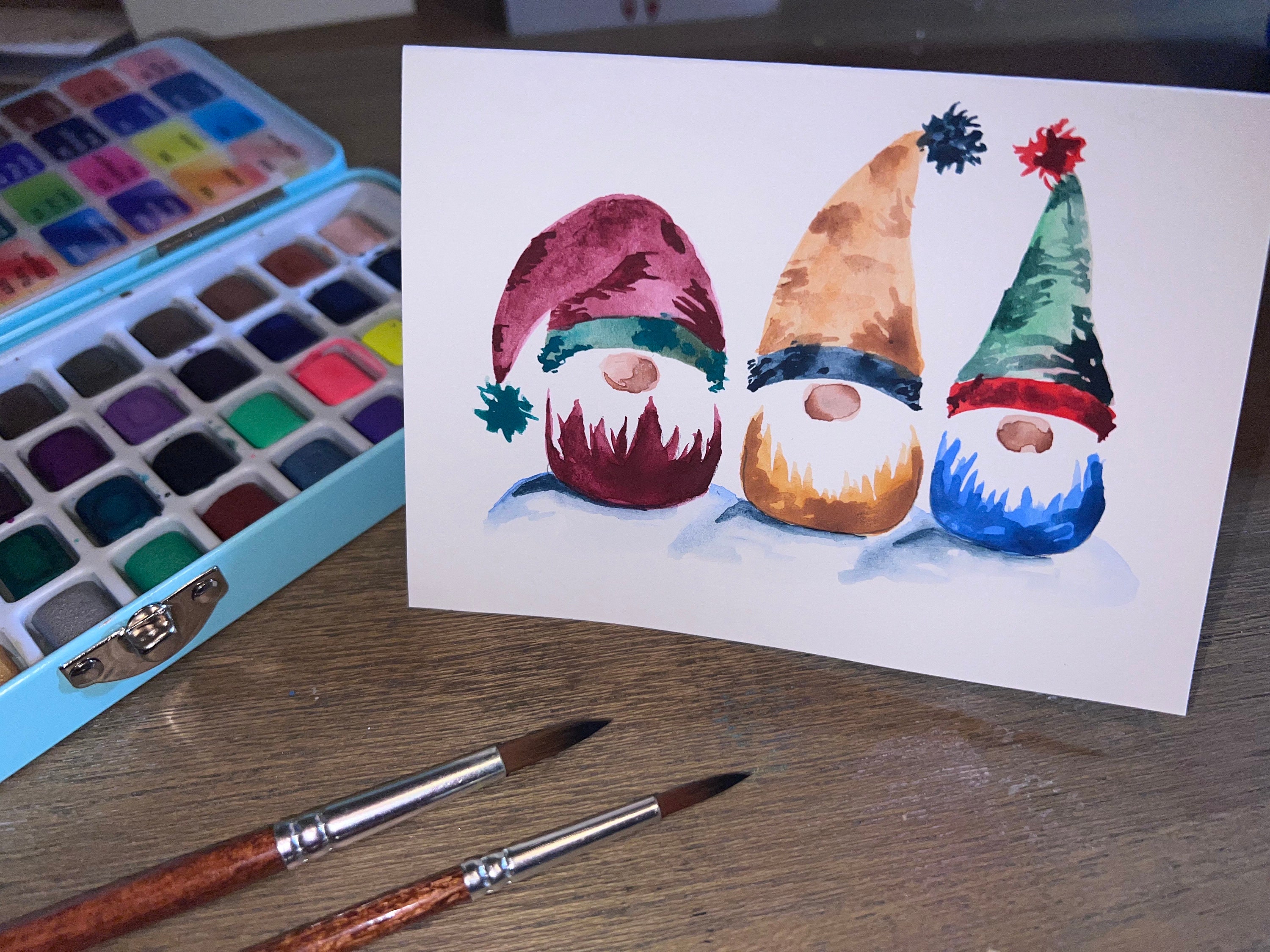 Hand Painted Watercolor Christmas Card With Envelope - Etsy