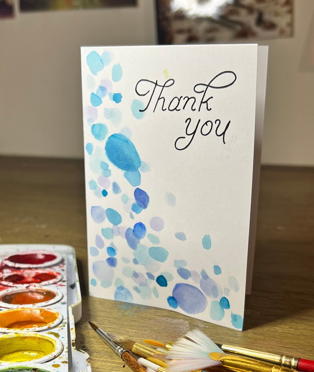 Hand Painted Watercolor Thank You Card With Envelope - Blank Inside - Etsy