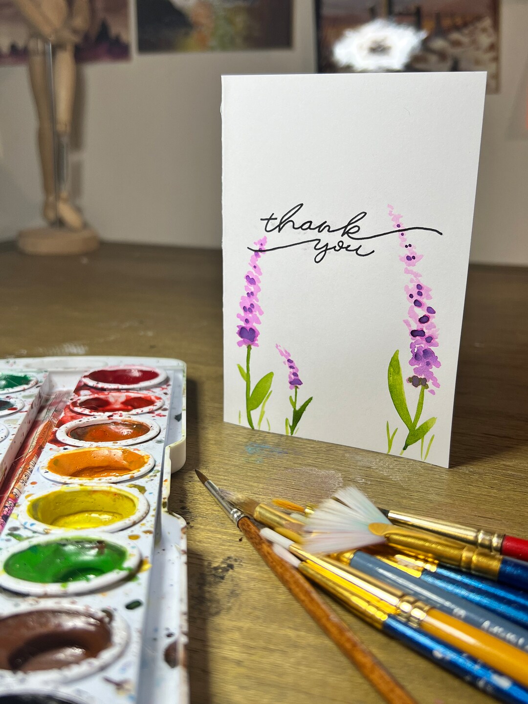 Hand Painted Watercolor Thank You Card With Envelope Blank Inside - Etsy