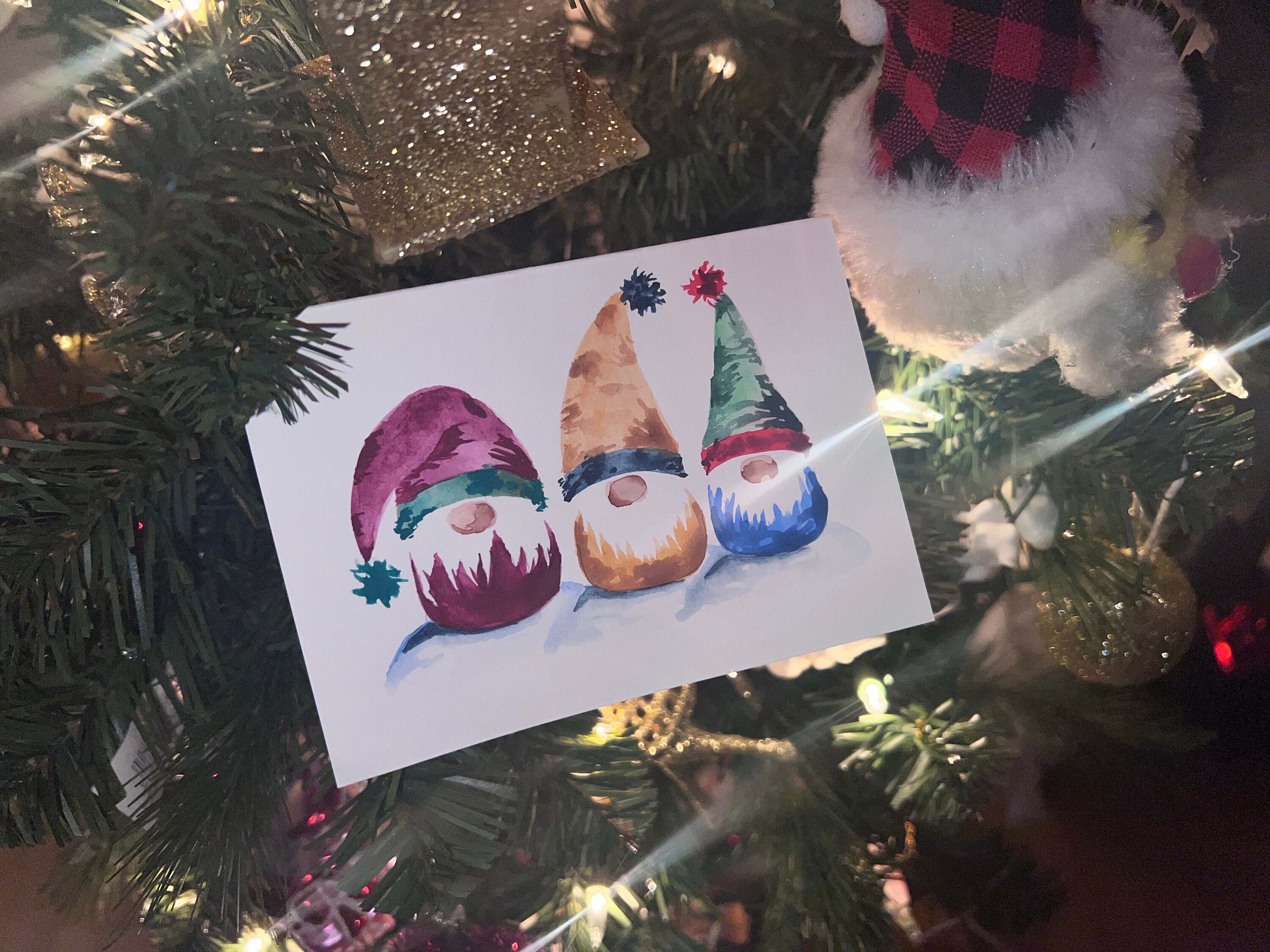 Hand Painted Watercolor Christmas Card With Envelope - Etsy