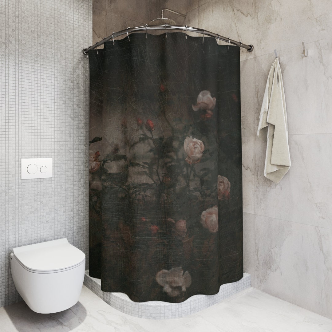 Dark Academia Shower Curtain Gothic Rose Bath Decor Moody Shower ...