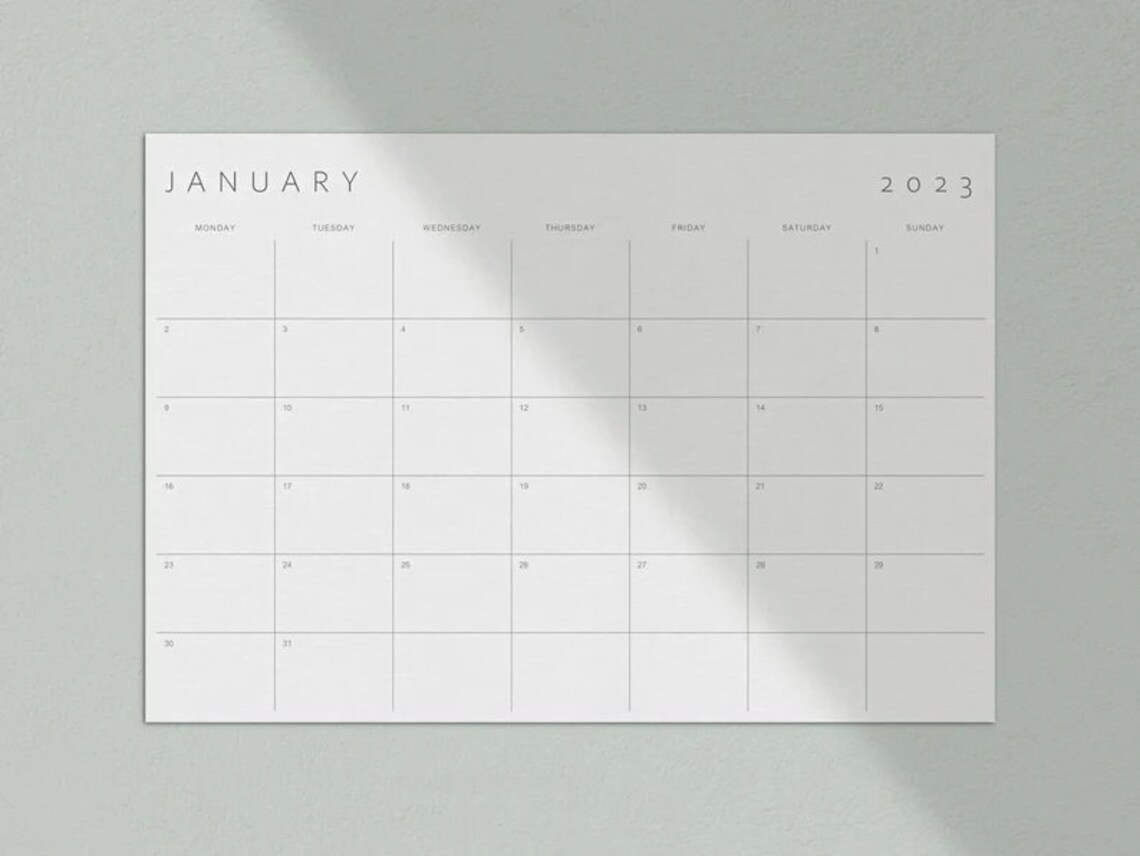 Minimalist Calendar 2023, | A4/a3/letter, Digital Monthly Planner ...