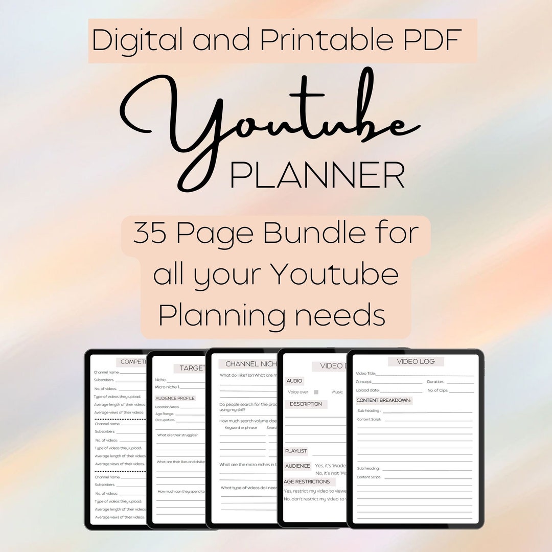 Youtube Planner Bundle Printable| Youtube Content Strategy Planner ...