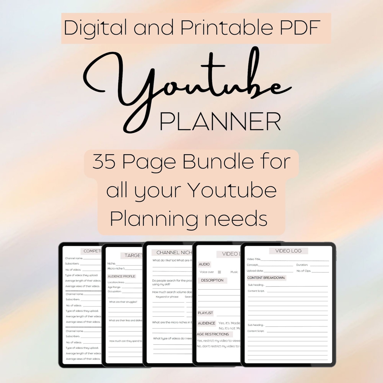 Youtube Planner Bundle Printable| Youtube Content Strategy Planner ...