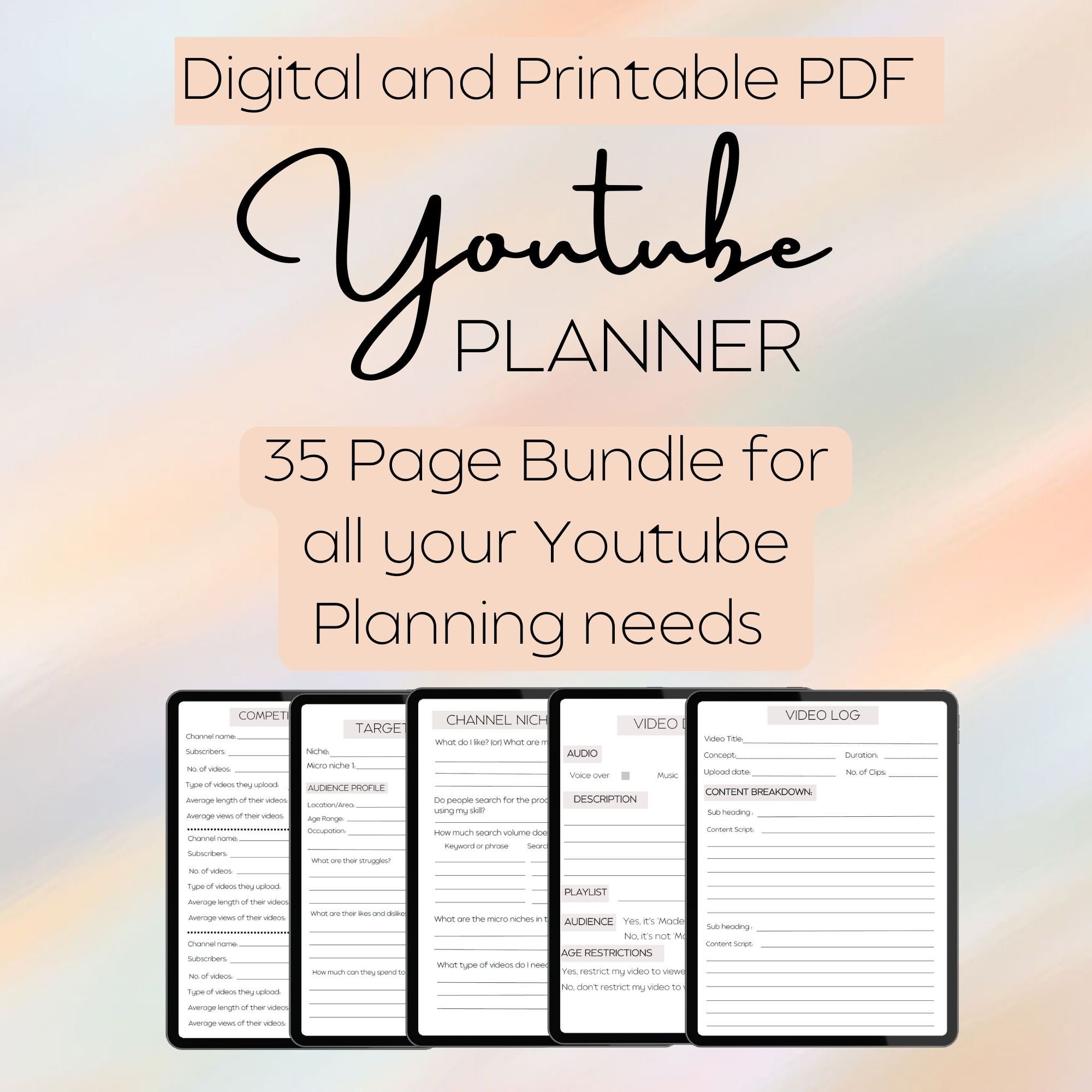 Youtube Planner Bundle Printable| Youtube Content Strategy Planner ...