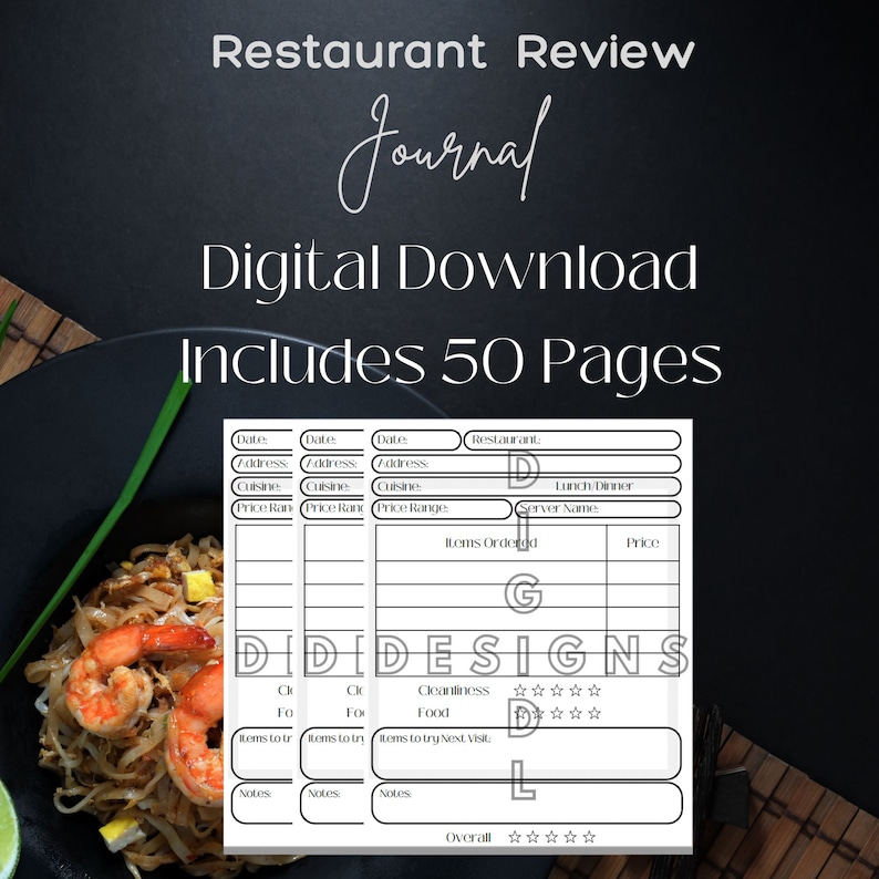 Restaurant Review Journal- Digital Download - Etsy