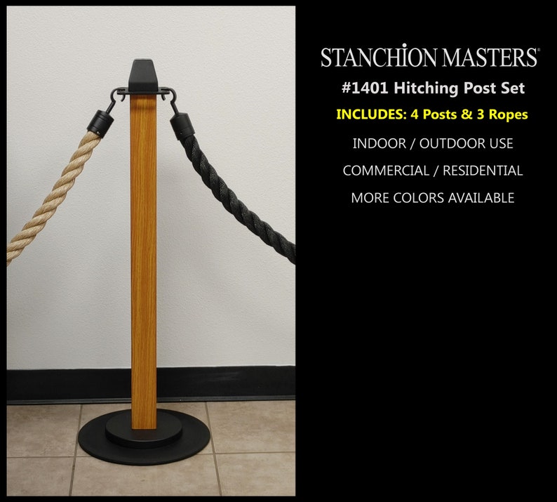 Orange Oak Wood Post And Rope Barrier Set Four Portable 1401 Hitching Post And Three Ropes Etsy