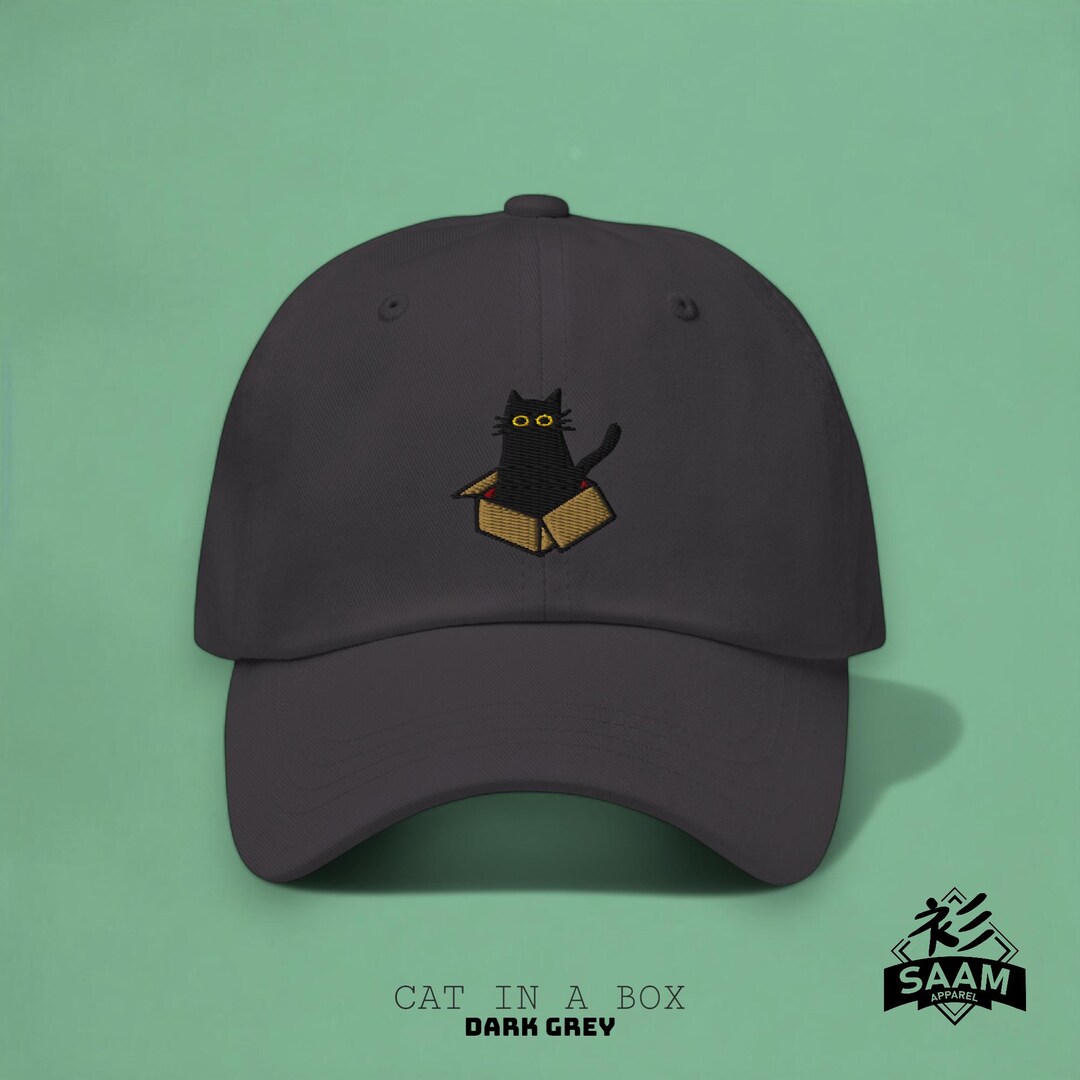 Cute Black Cat Dad Hat - Embroidered Cat in a Box Baseball Cap - Unisex ...