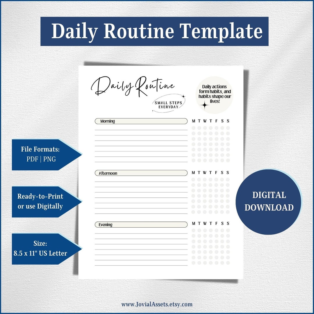 Daily Routine Checklist Daily Planner Daily Routine Chart Customizable ...