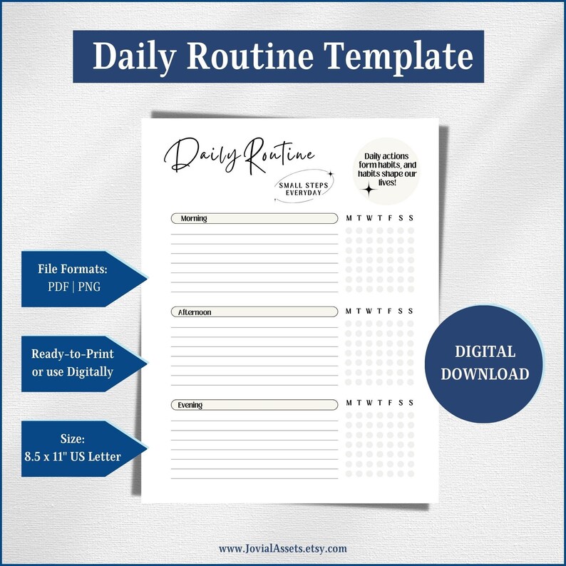 Daily Routine Checklist Daily Planner Daily Routine Chart Customizable ...
