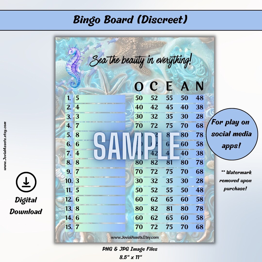 Bingo Boards PNG Bingo Boards Sea Themed Digital Bingo Board WTA Winner ...