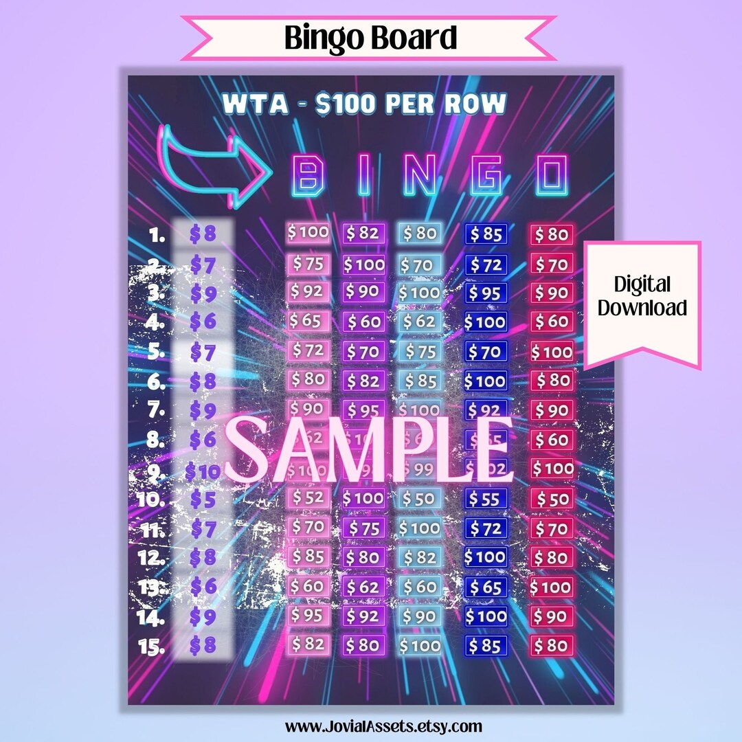 Bingo Board Digital Bingo Board WTA Bingo PYP Bingo Board Cute Bingo ...