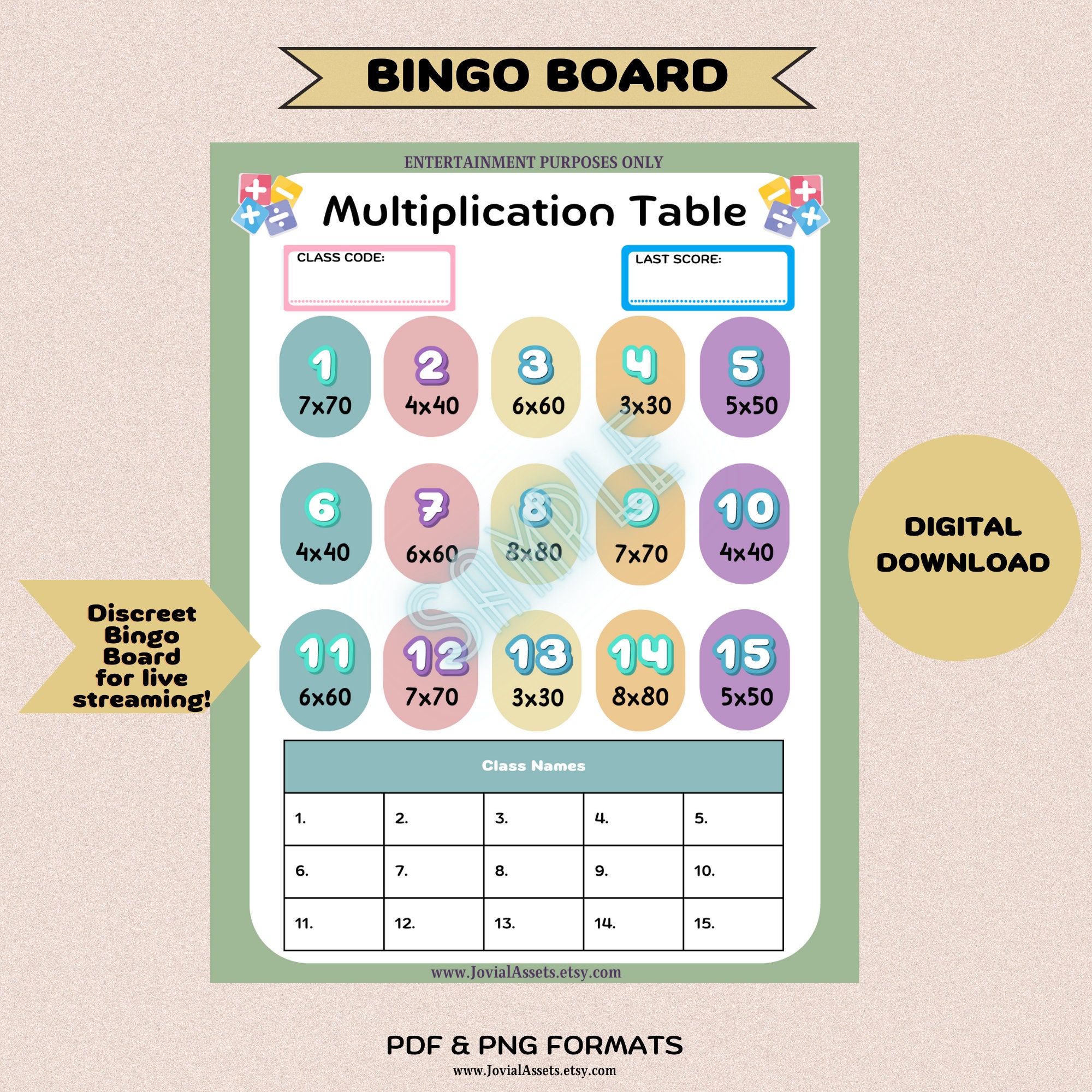 Math Class Bingo Discreet Bingo Board Classroom Bingo Digital Bingo ...