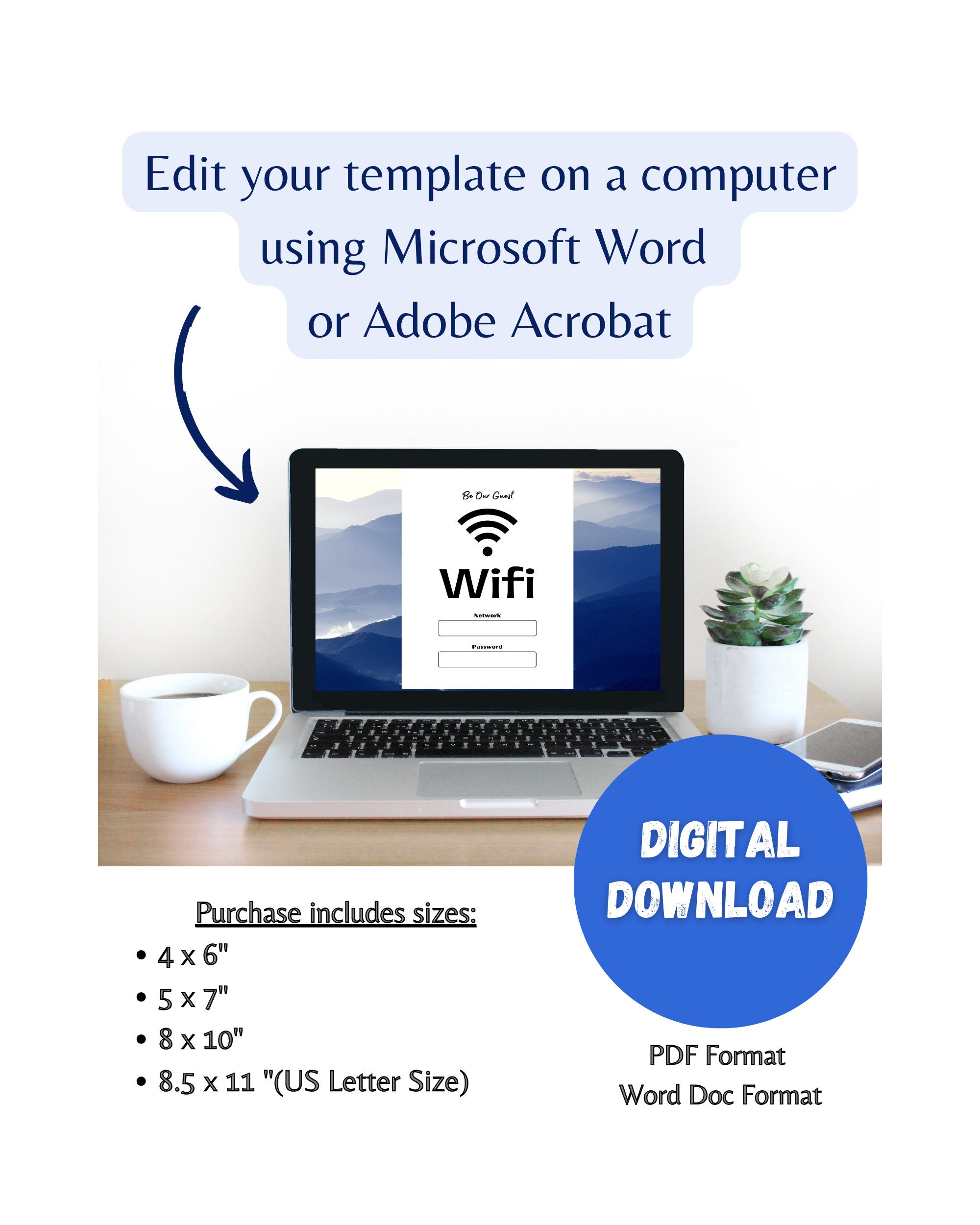 Wifi Password Display Guest Wifi Sign Printable Wifi Password Template ...