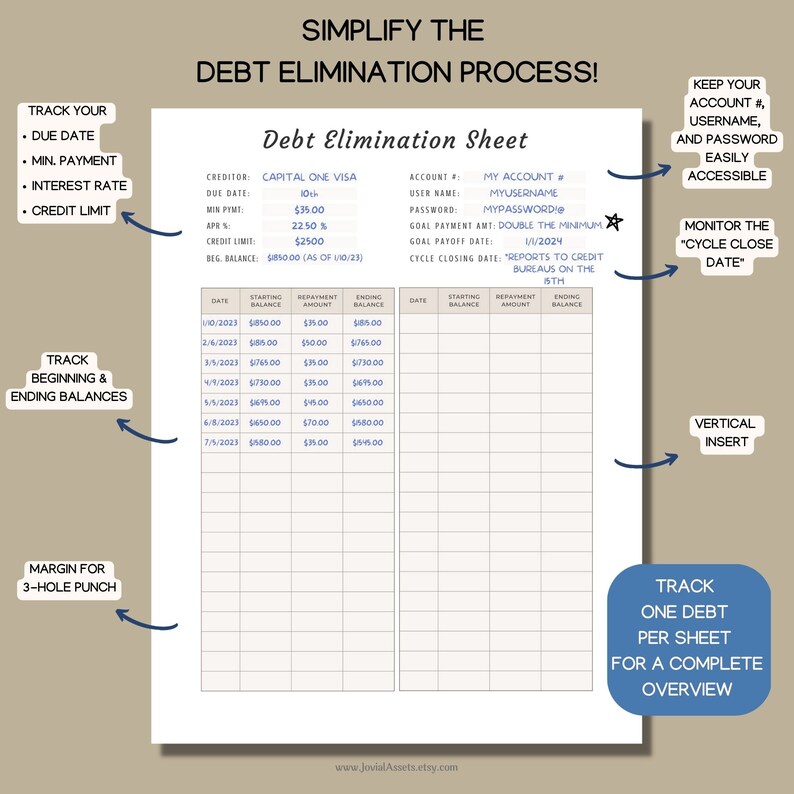 Debt Payoff Tracker: Printable Debt Elimination Sheet (digital Download ...
