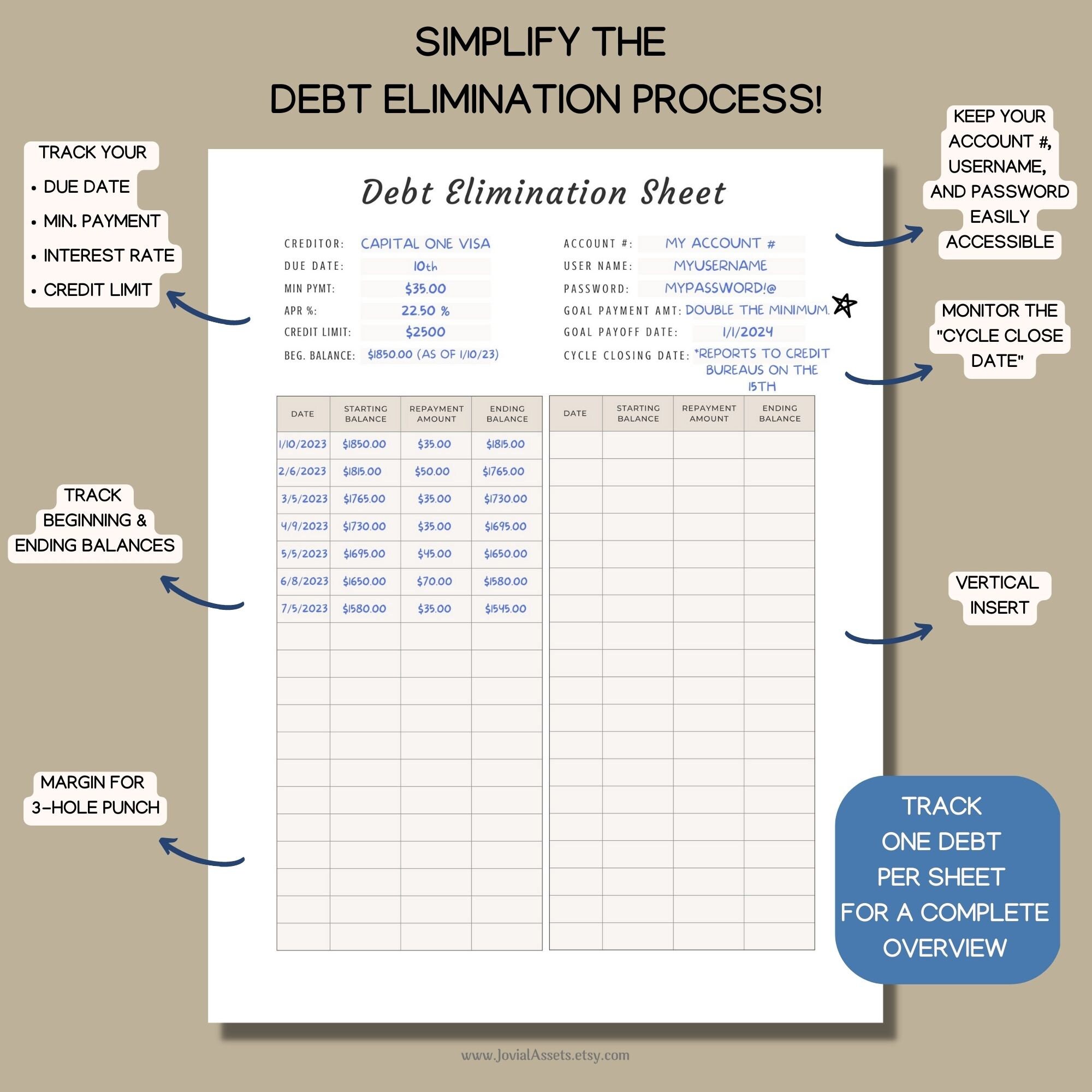 Debt Tracker Debt Elimination Sheet Editable and Printable Debt ...