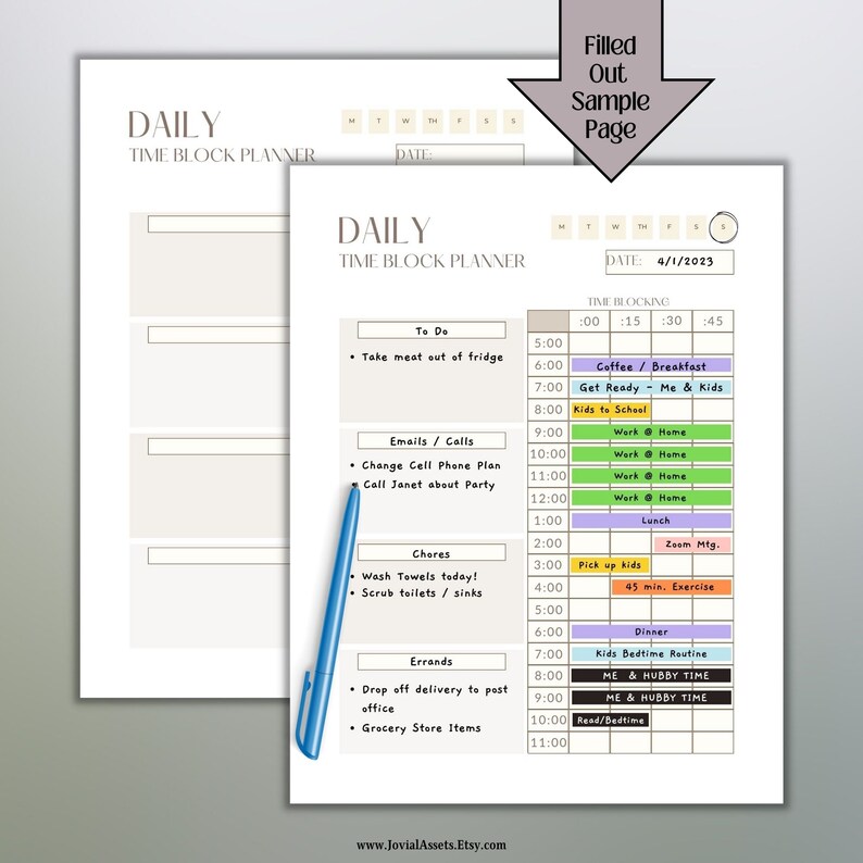 Daily Time Block Planner Digital Planner Pages Printable Daily Planner ...
