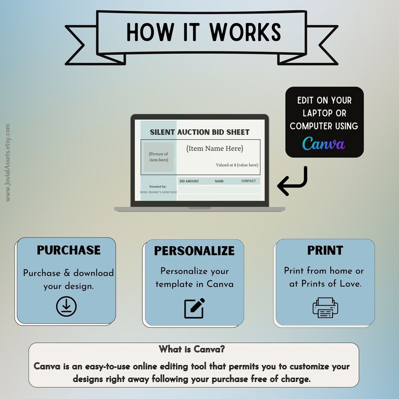 Silent Auction Bid Sheet Template: Editable Canva Design (digital ...