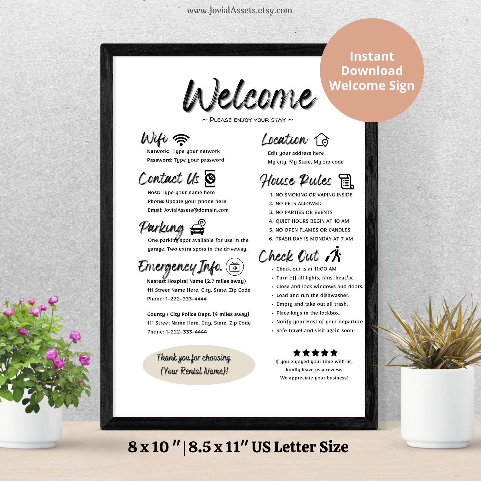 Vacation Rental Welcome Sign: Customizable Guest Information (digital ...