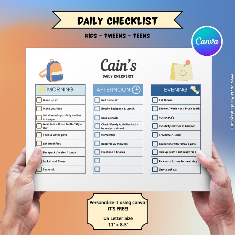Daily Checklist Kids Tweens Teen Routine for Boys Daily Reminder ADHD ...