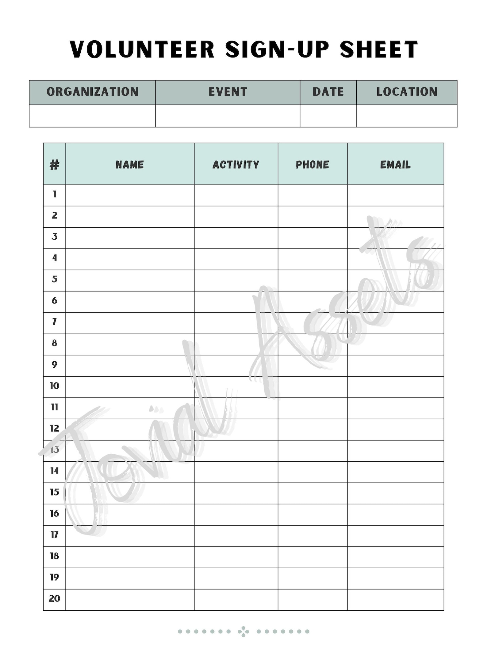 Volunteer Signup Template | Printable Volunteer Sign up Form ...