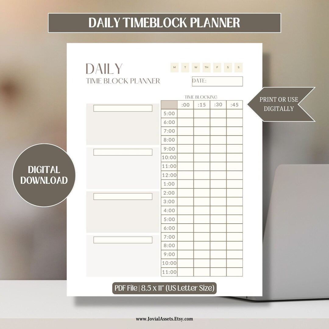 Daily Time Block Planner Digital Planner Pages Printable Daily Planner ...