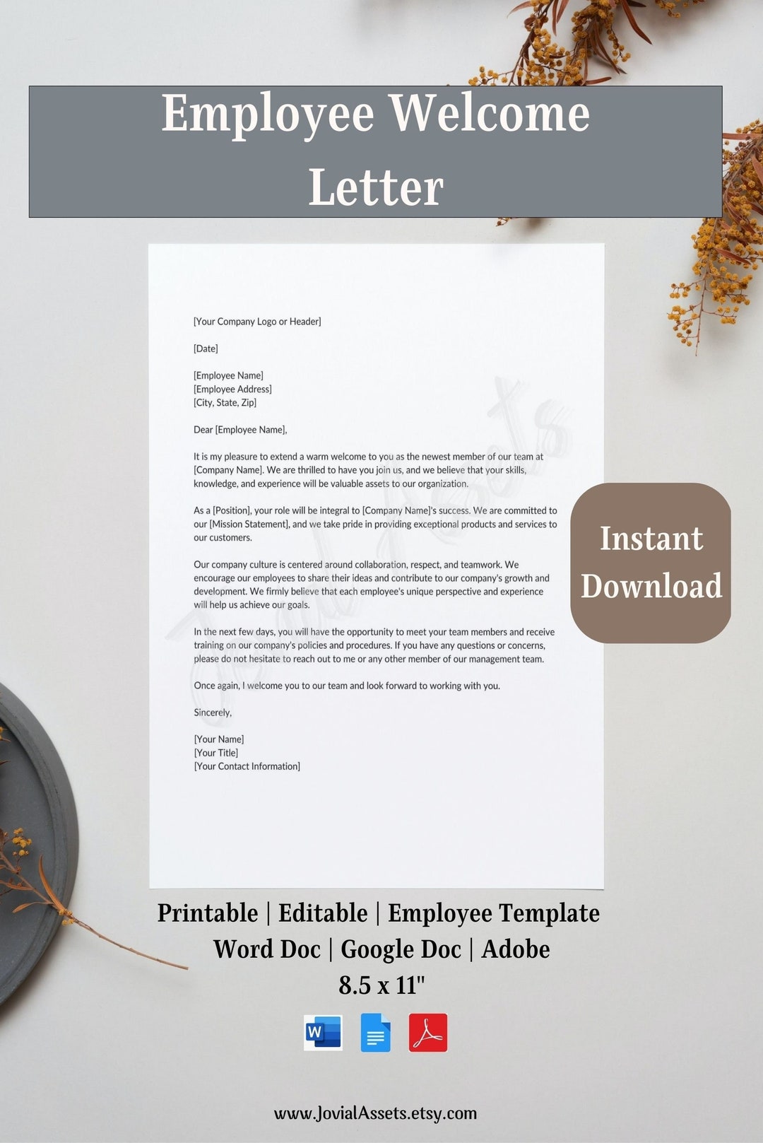 New Employee Welcome Letter Template: HR Business Document (digital ...