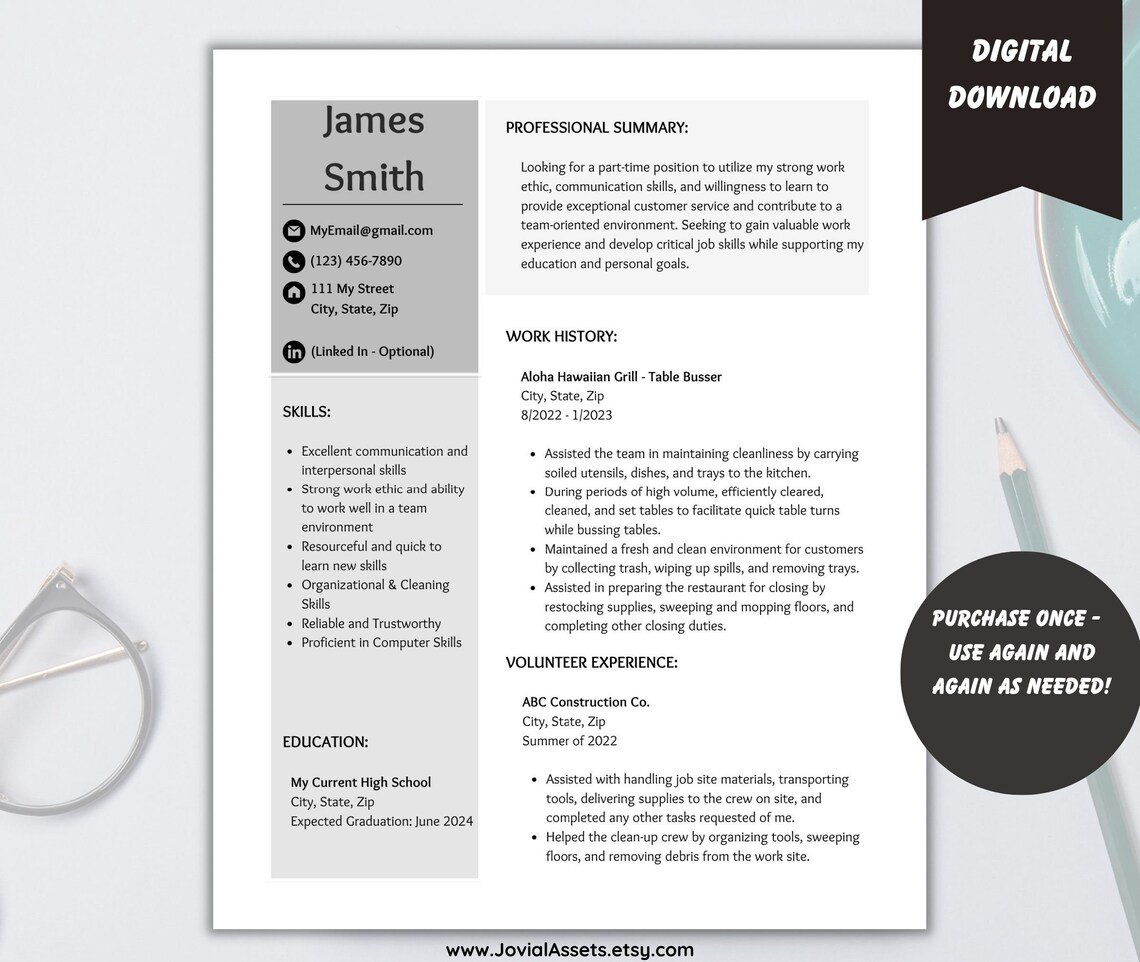Teen Resume Template: Simple Modern Design (digital Download) - Etsy