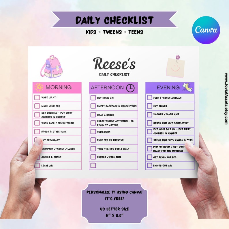 Kids Daily Checklist: Customizable Routine Chart (digital Download ...