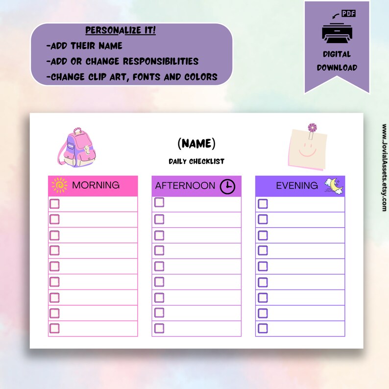 Kids Daily Checklist: Customizable Routine Chart (digital Download) - Etsy