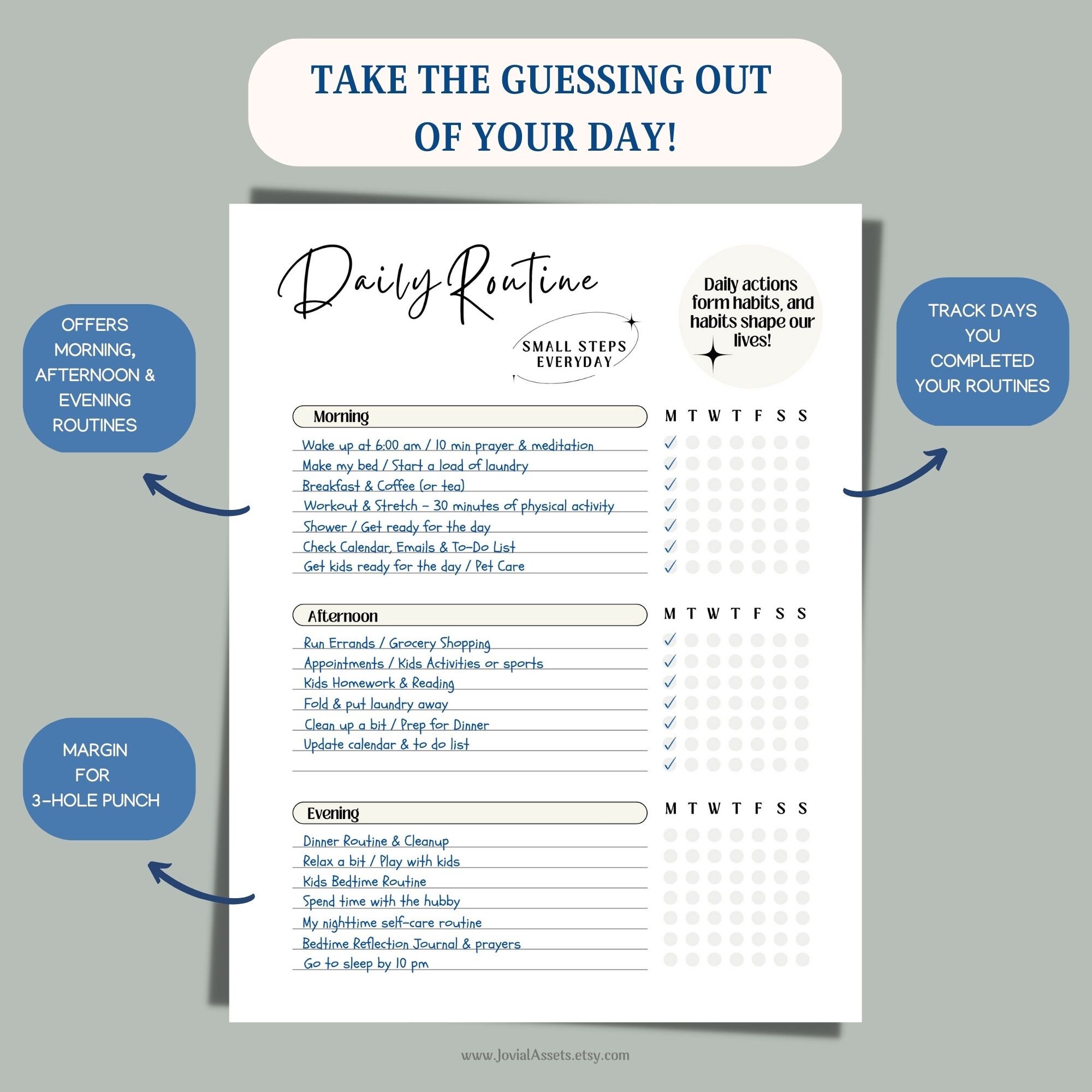 Daily Routine Checklist Daily Planner Daily Routine Chart Customizable ...