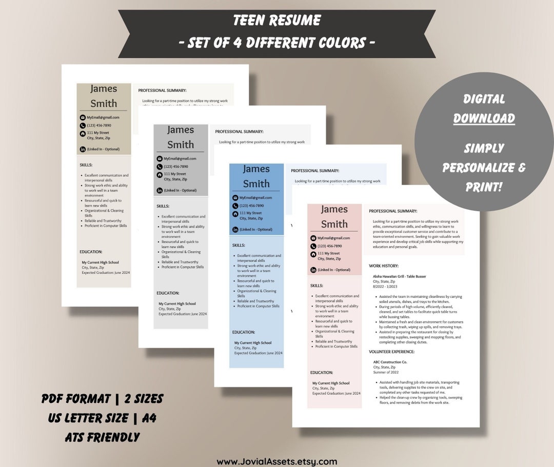 Teen Resume Template: Simple Modern Design (digital Download) - Etsy