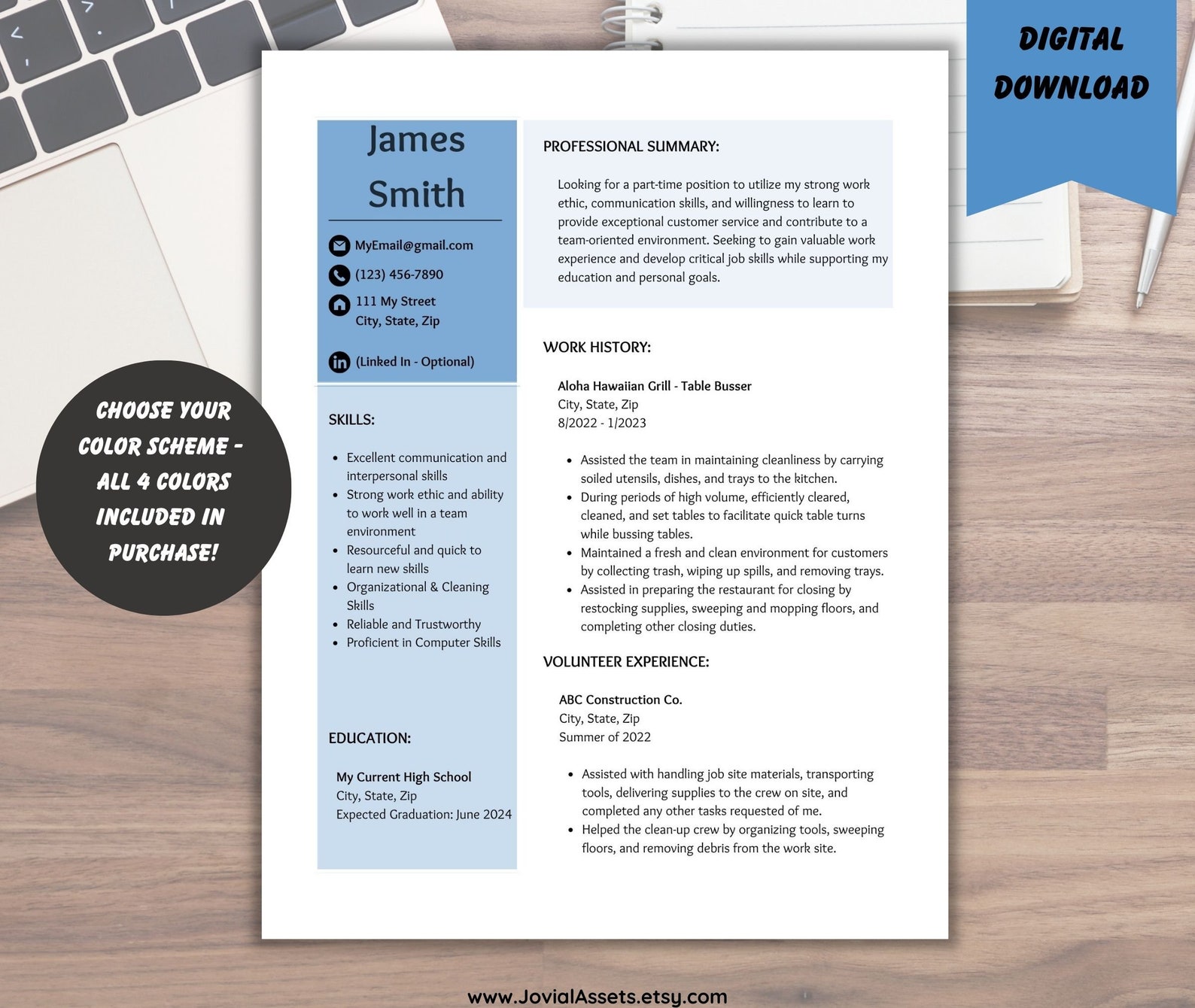 Teen Resume Template: Simple Modern Design (digital Download) - Etsy