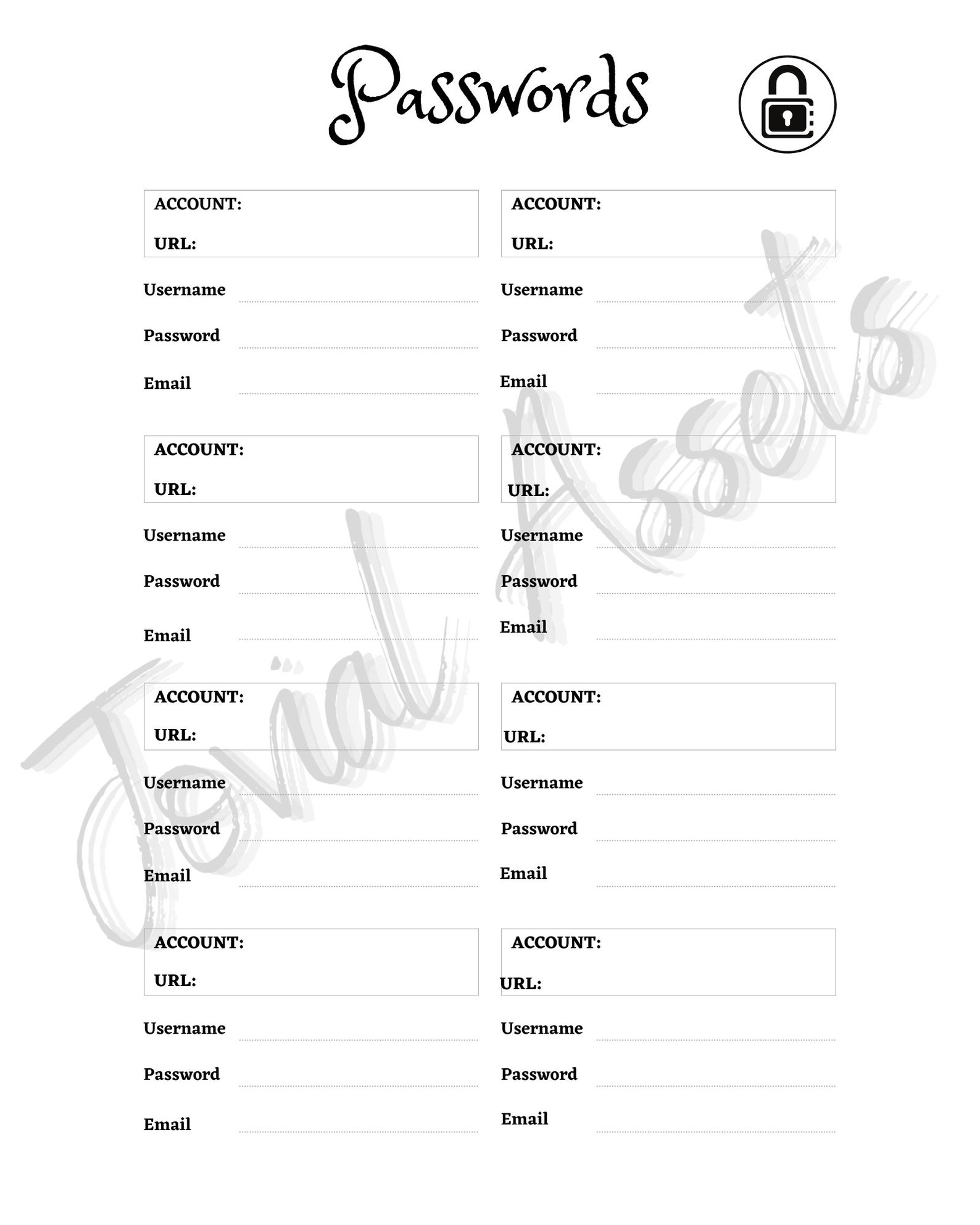Password Tracker Sheet: Printable Password Organizer (digital Download ...
