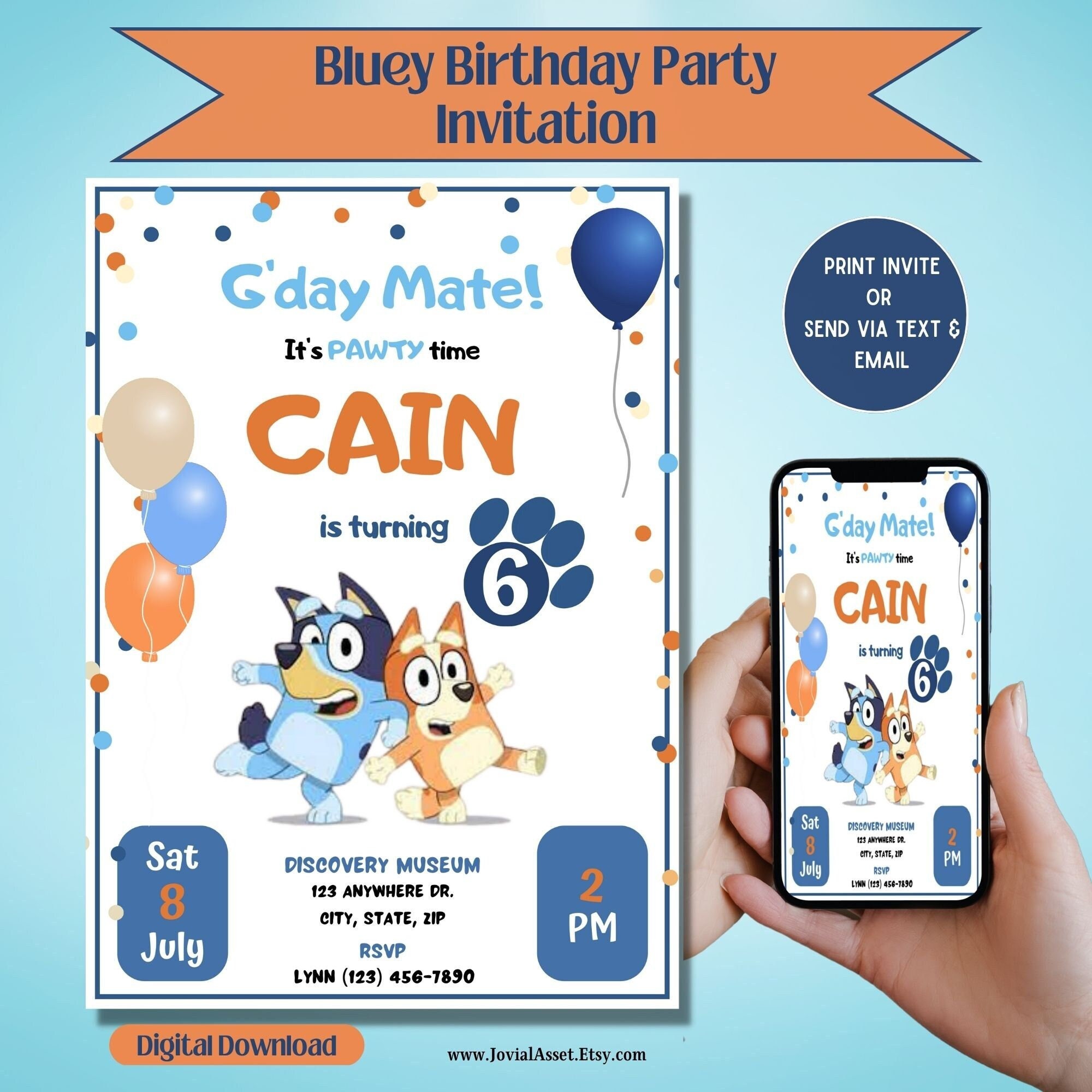Bluey Birthday Invitation for Kids Birthday Party Bluey Theme Digital ...