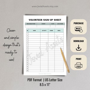 Volunteer Signup Template | Printable Volunteer Sign up Form ...