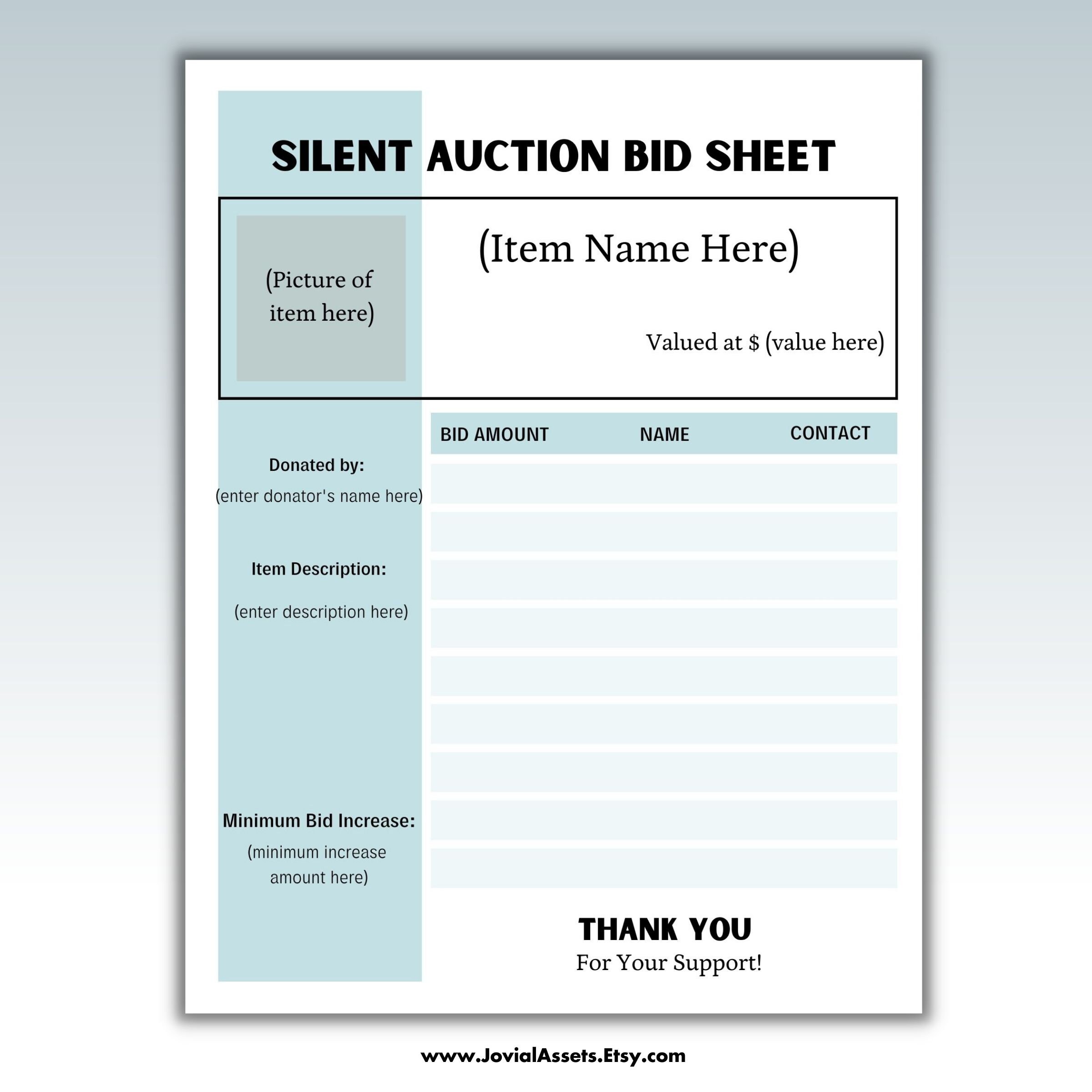 Silent Auction Bid Sheet Template: Editable Canva Design (digital ...