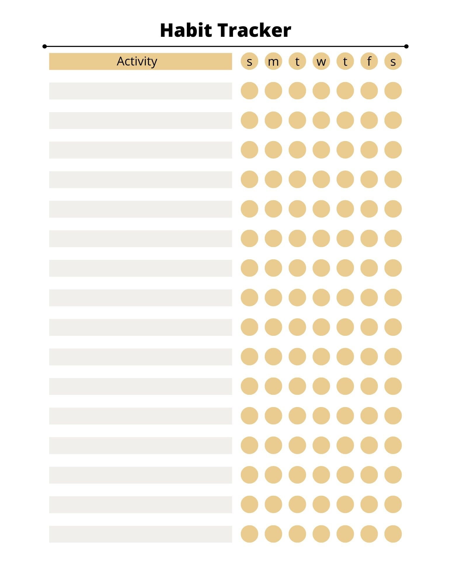 Habit Tracker Printable Template Printable PDF File Printable JPG File ...